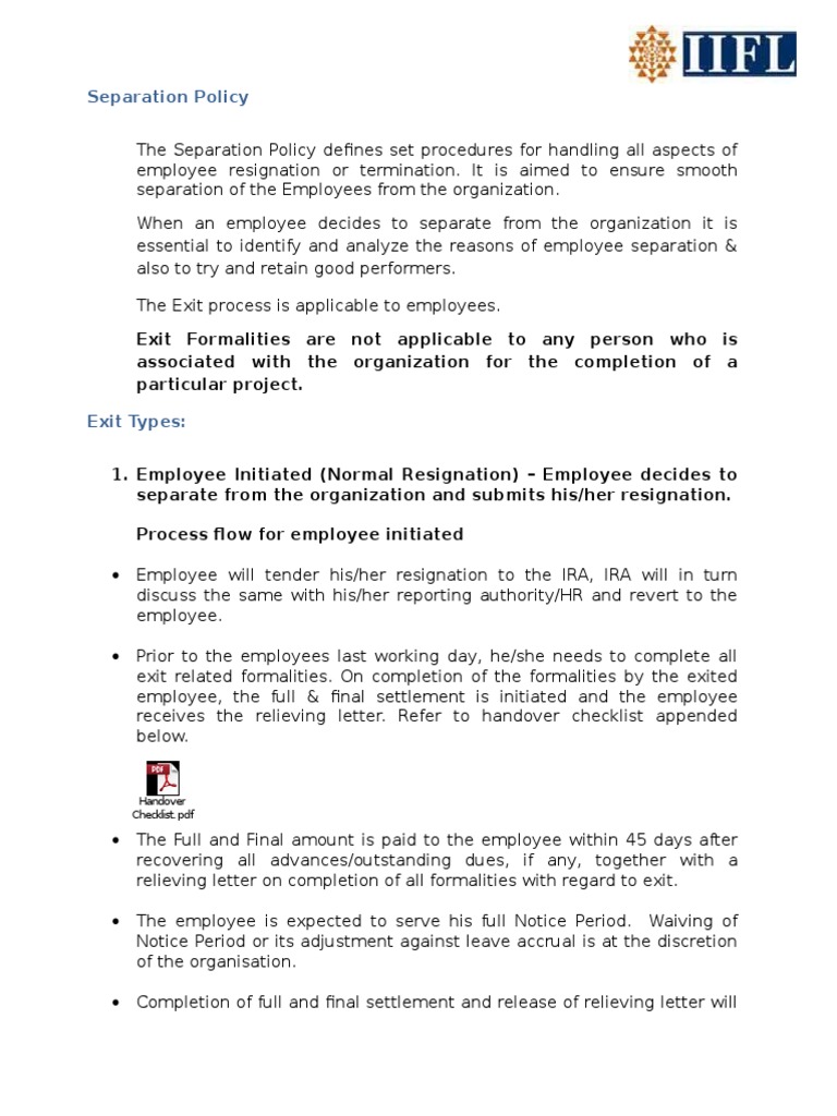 Separation Policy | PDF | Employment | Salary