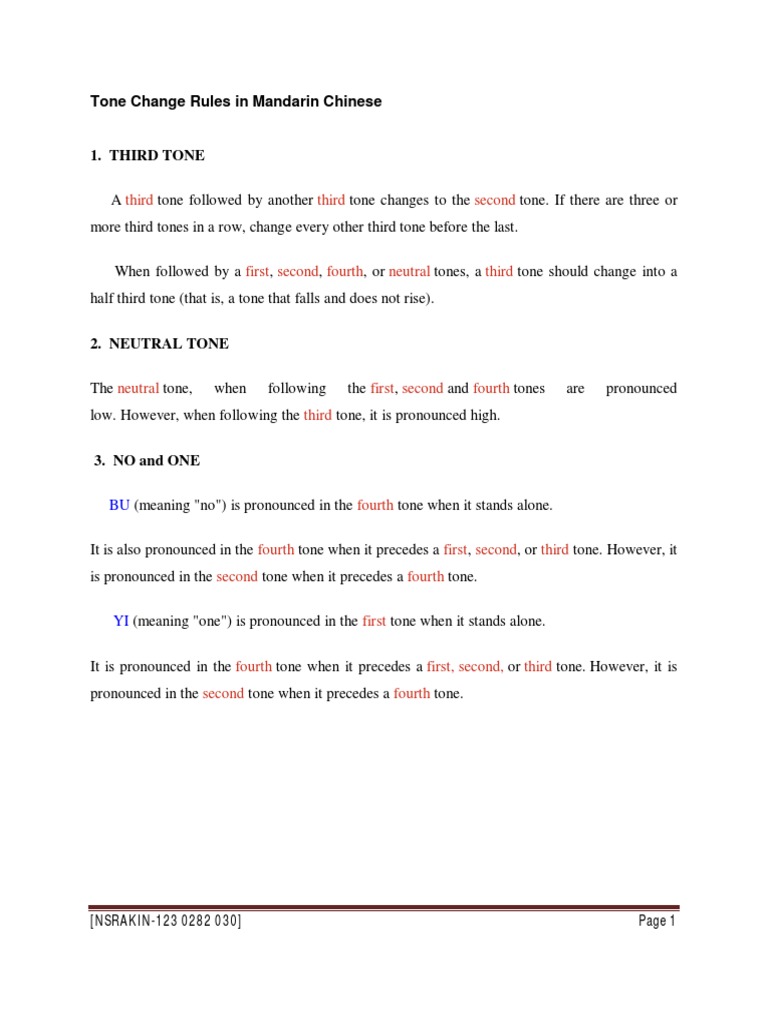 Mandarin Tone Change Rules | PDF | Pinyin | Tone (Linguistics)