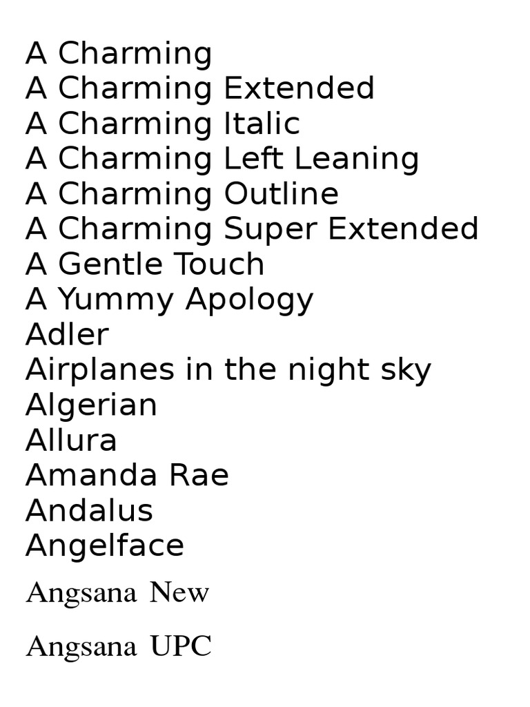 Fonts List Pdf Arial Sans Serif Typefaces
