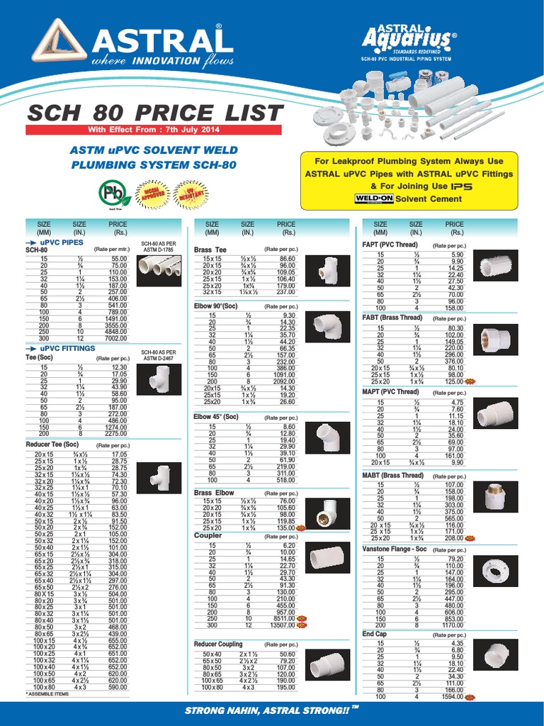 Astral Upvc Sch80 Pipes and Fittings Pricelist | PDF | Plumbing | Pipe ...