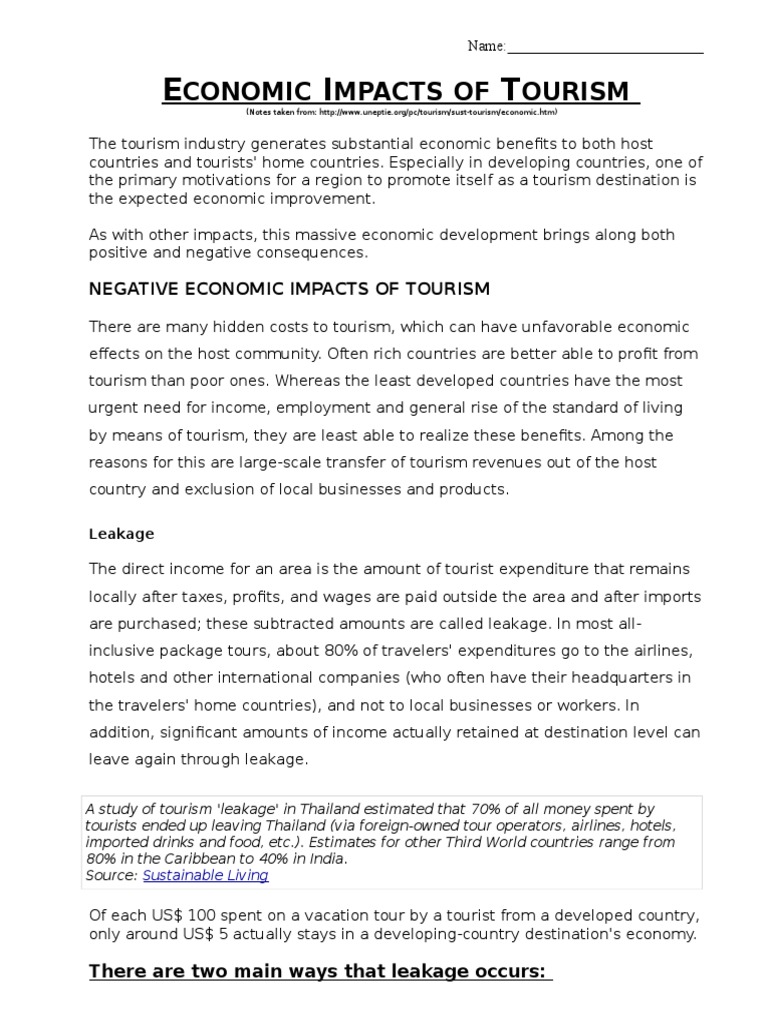 Economic Impacts of Tourism - Article Assignment.doc | Tourism | Taxes