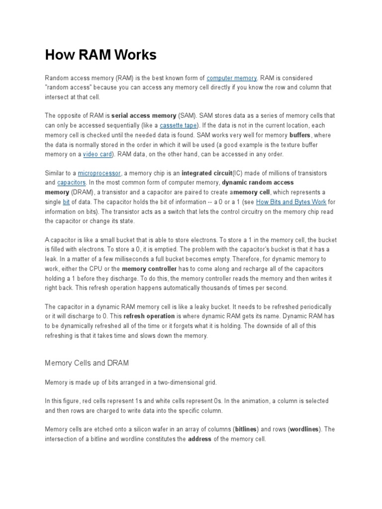 How RAM Works | PDF | Dynamic Random Access Memory | Random Access Memory