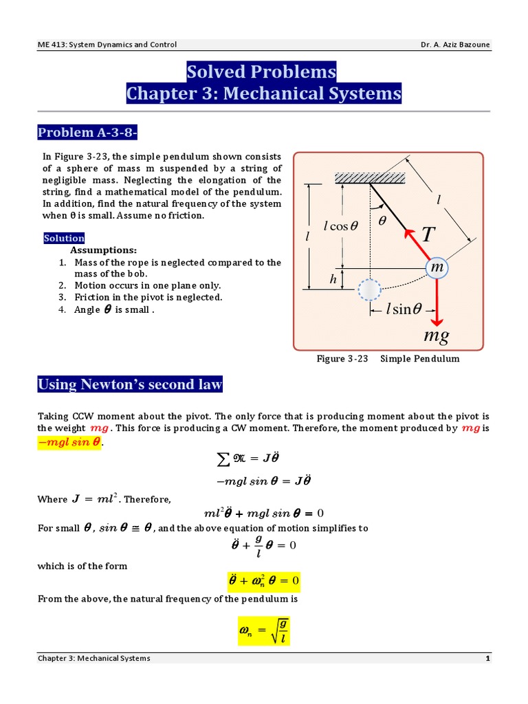 Files-3-Handouts Solved Problems Chapter 3 Mechanical Systems PDF | PDF | Mass | Pendulum