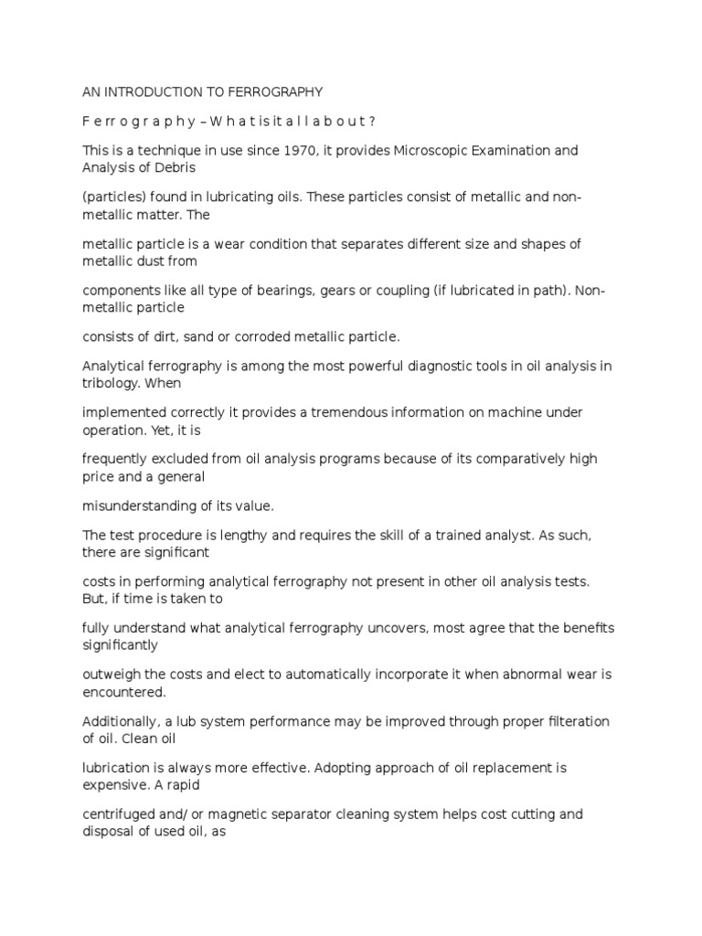 An Introduction To Ferrography | PDF | Wear | Loom