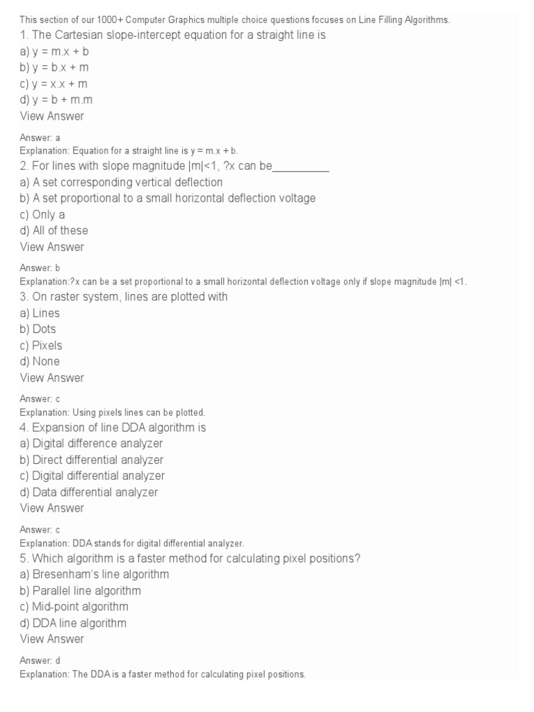 CG Mcqs | PDF | Line (Geometry) | Typefaces