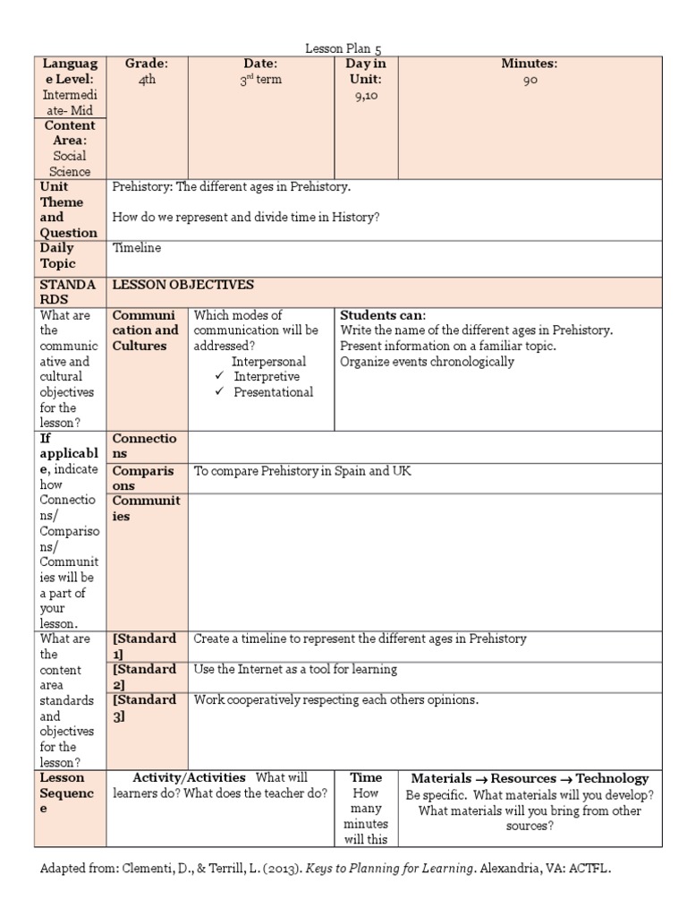 Prehistory Timeline Lesson Plan | PDF | Lesson Plan | Pedagogy