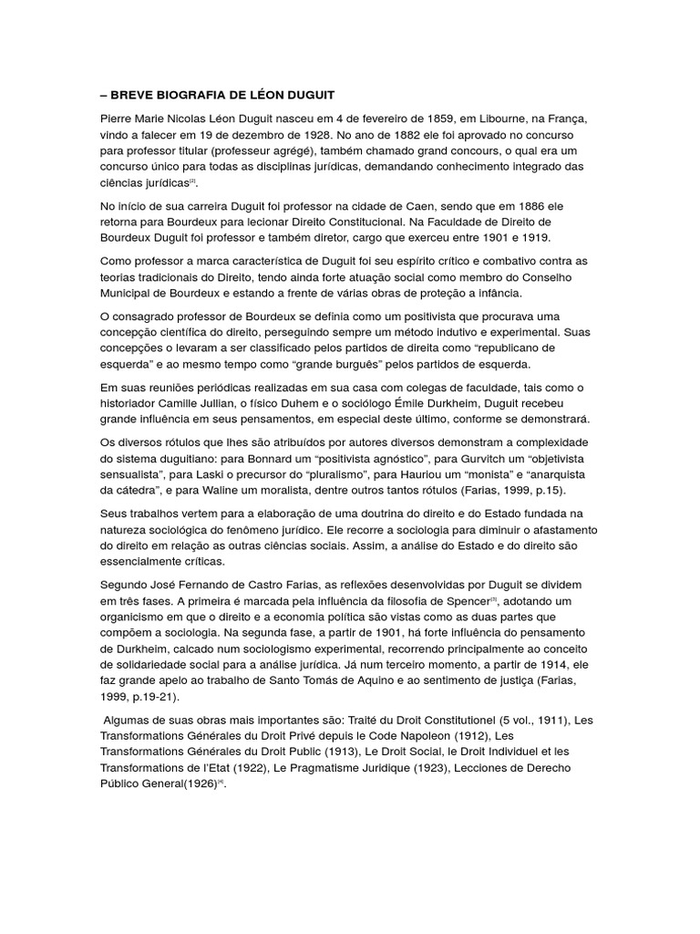 Breve Biografia de Léon Duguit | PDF | Émile Durkheim | Estado