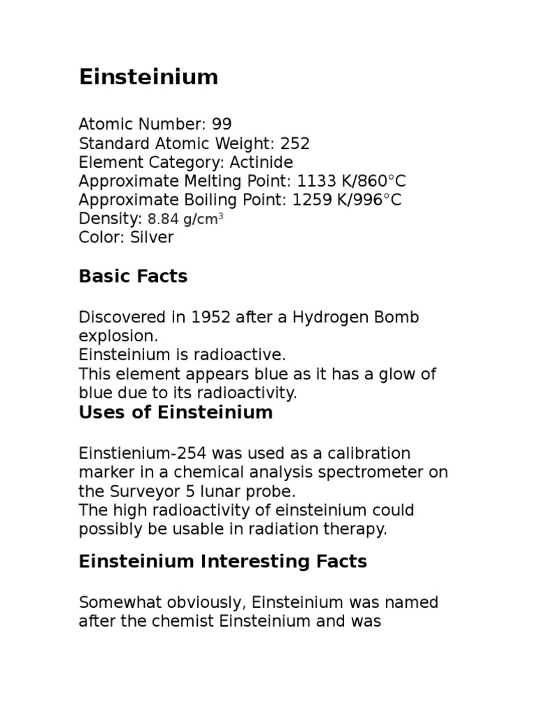 Einsteinium: Basic Facts | PDF