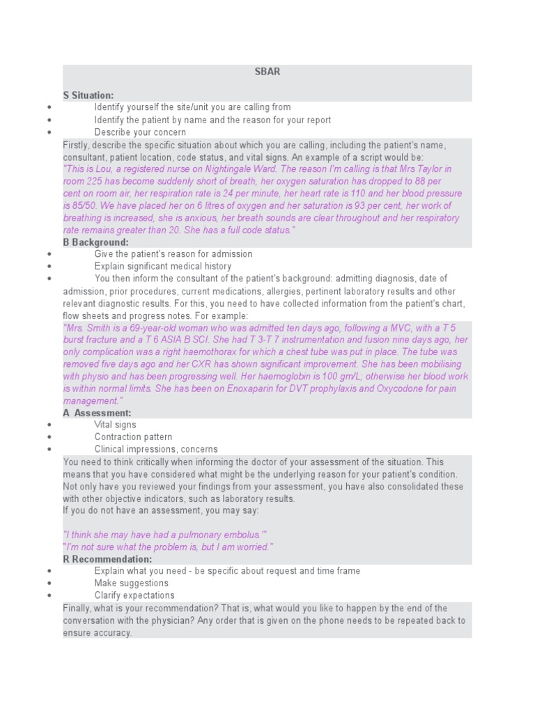 SBAR COMMUNICATION | Medical Diagnosis | Breathing