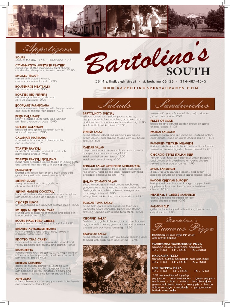 Bartolinos MENU South 06.09.15 | Tomato Sauce | Salad