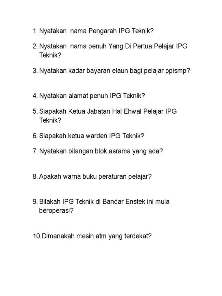 Nyatakan Nama Pengarah IPG Teknik | PDF
