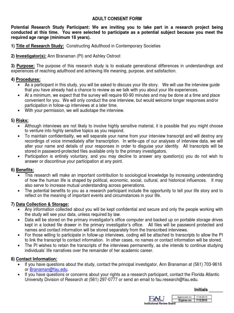 Adult Consent Form | Consent | Information