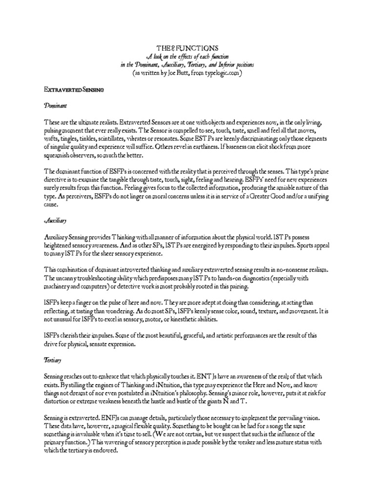 The 8 Functions | PDF | Intuition | Extraversion And Introversion