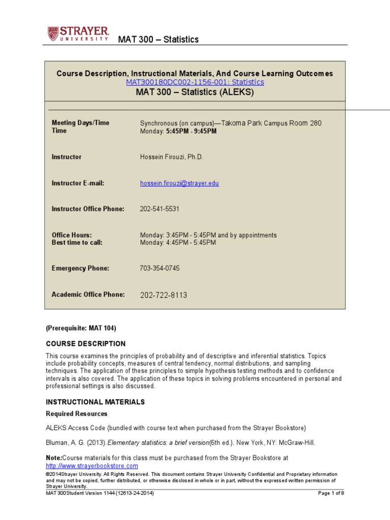 Mat300 Student Guide | PDF | Probability Distribution | Statistics