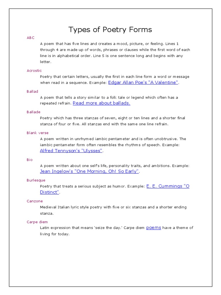 Types of Poetry Forms | PDF | Sonnets | Poetry