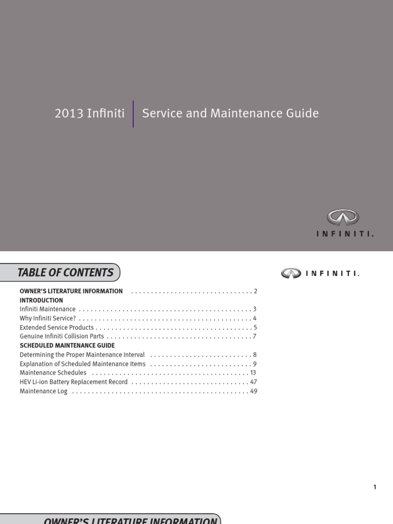 2013 Infiniti Service Maintenance Guide | PDF | Four Wheel Drive ...