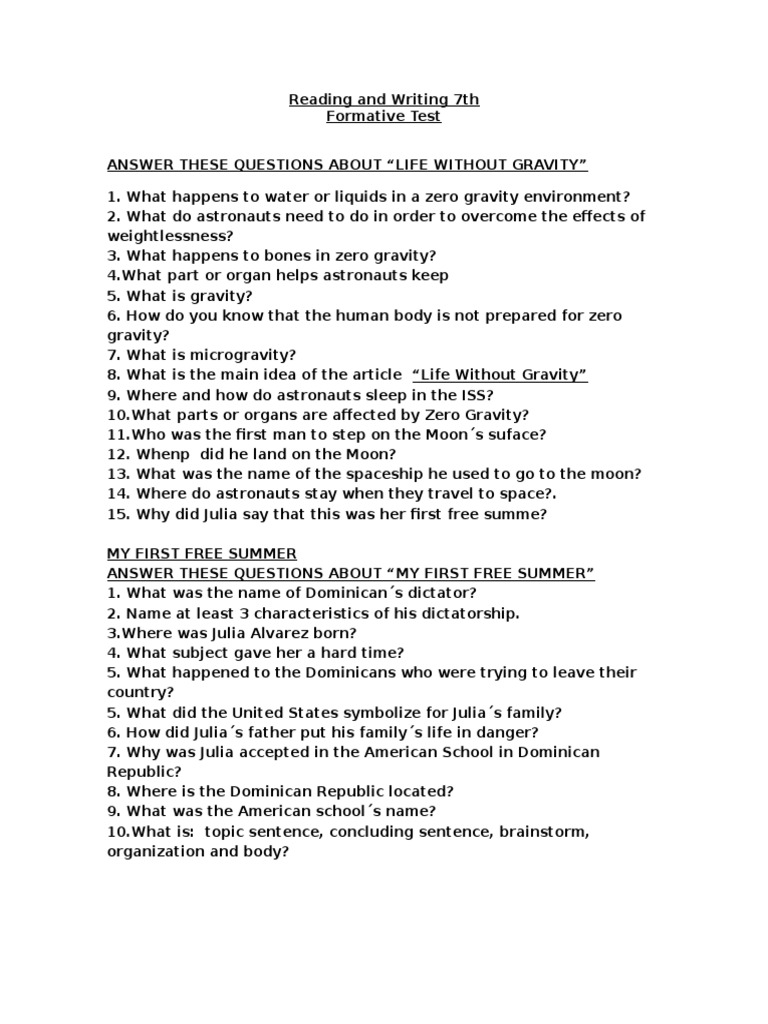 Gravity and Life in Space Questions | PDF