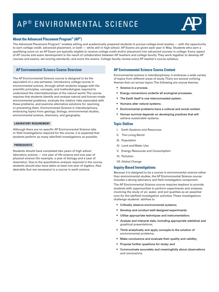 Ap Environmental Science Course Overview | PDF | Advanced Placement ...