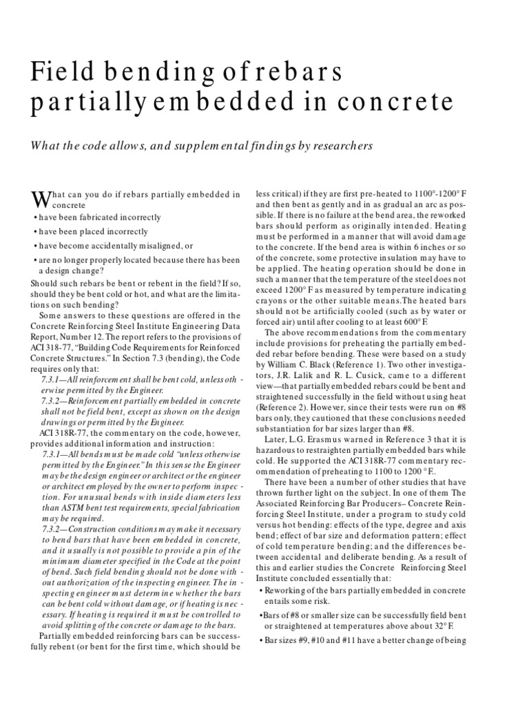 Field Bending of Rebars Partially Embedded in Concrete | PDF | Concrete ...