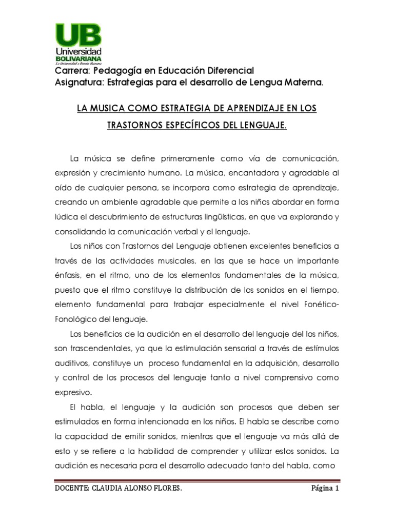 La Musica Como Estrategia de Aprendizaje | PDF | Oración (Lingüística) | Aquisición de idioma