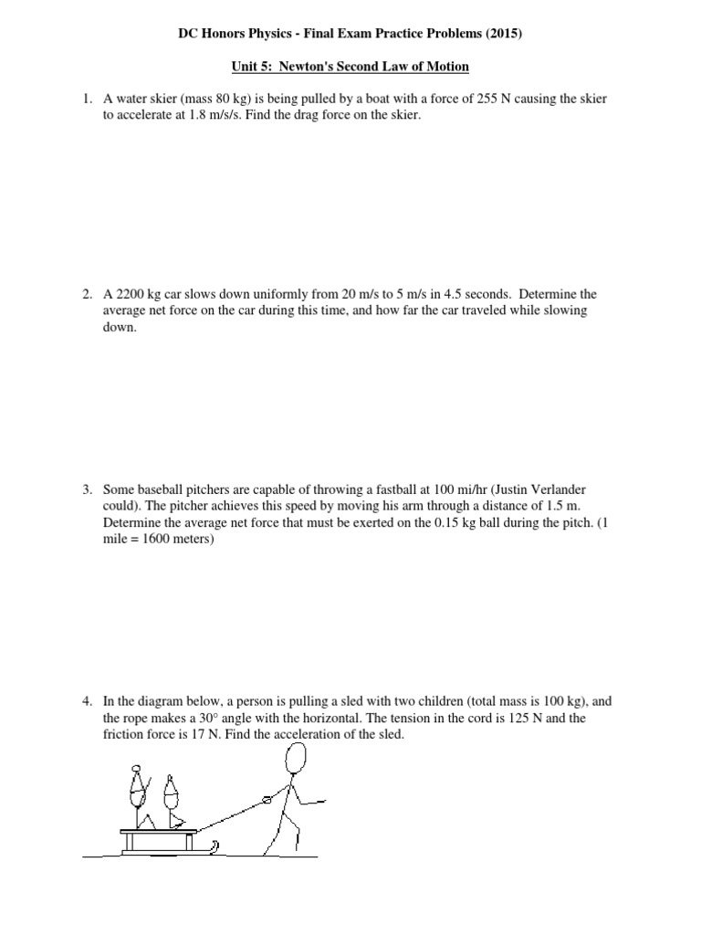 DC Honors Physics Final Exam Practice Problems - May 15 | PDF | Force | Momentum