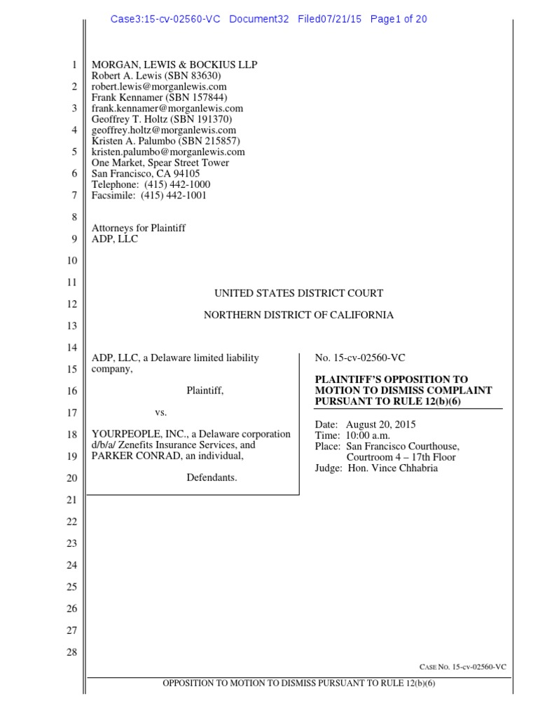 Opposition To Motion To Dismiss | Defamation | Federal Rules Of Civil ...
