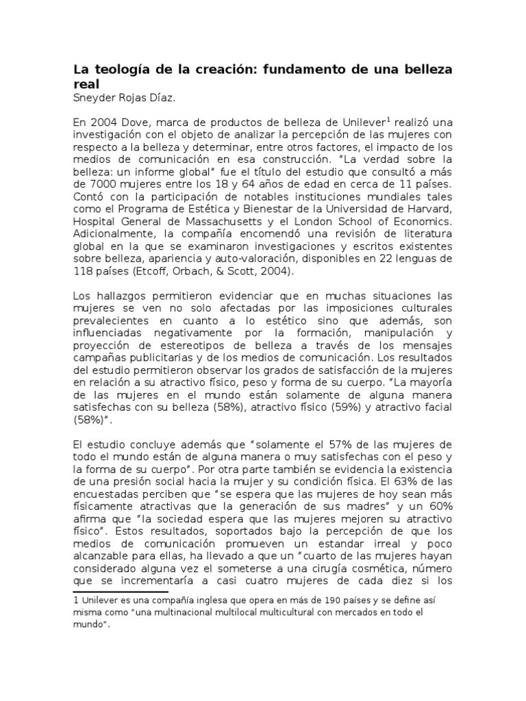 Ensayo Sobre La Belleza | PDF | Desorden alimenticio | Belleza