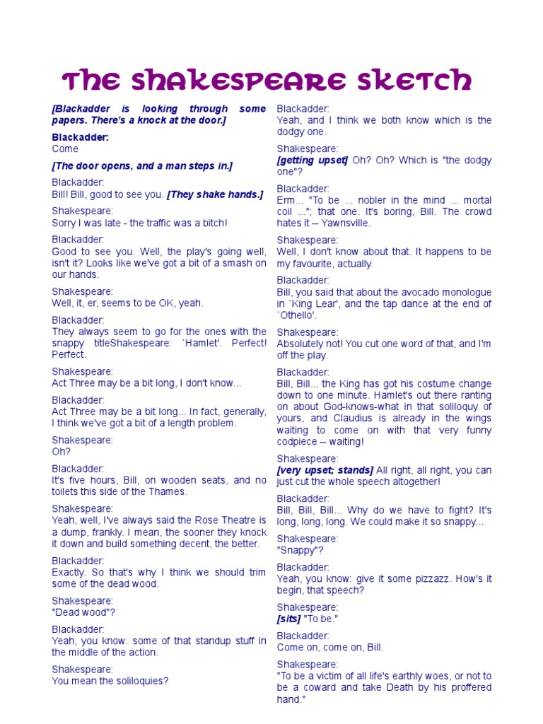 The Shakespeare Sketch | PDF | Hamlet | William Shakespeare