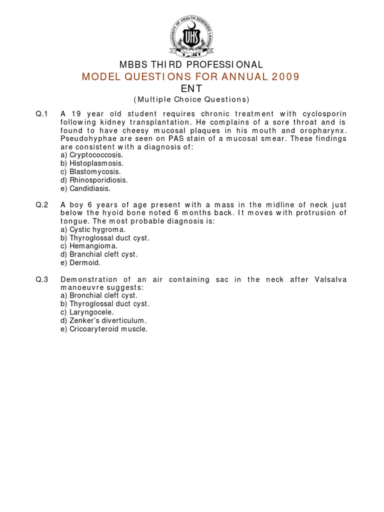 Model Questions For Annual 2009: Mbbs Third Professional | PDF