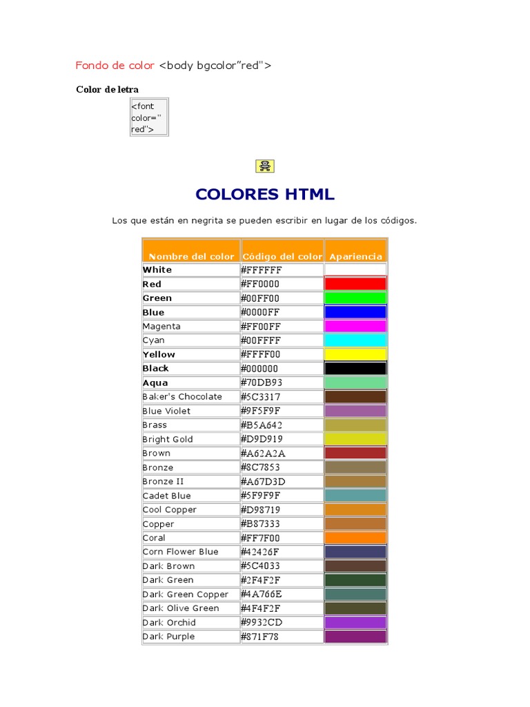 Codigo Color HTML | PDF | Gris | Color