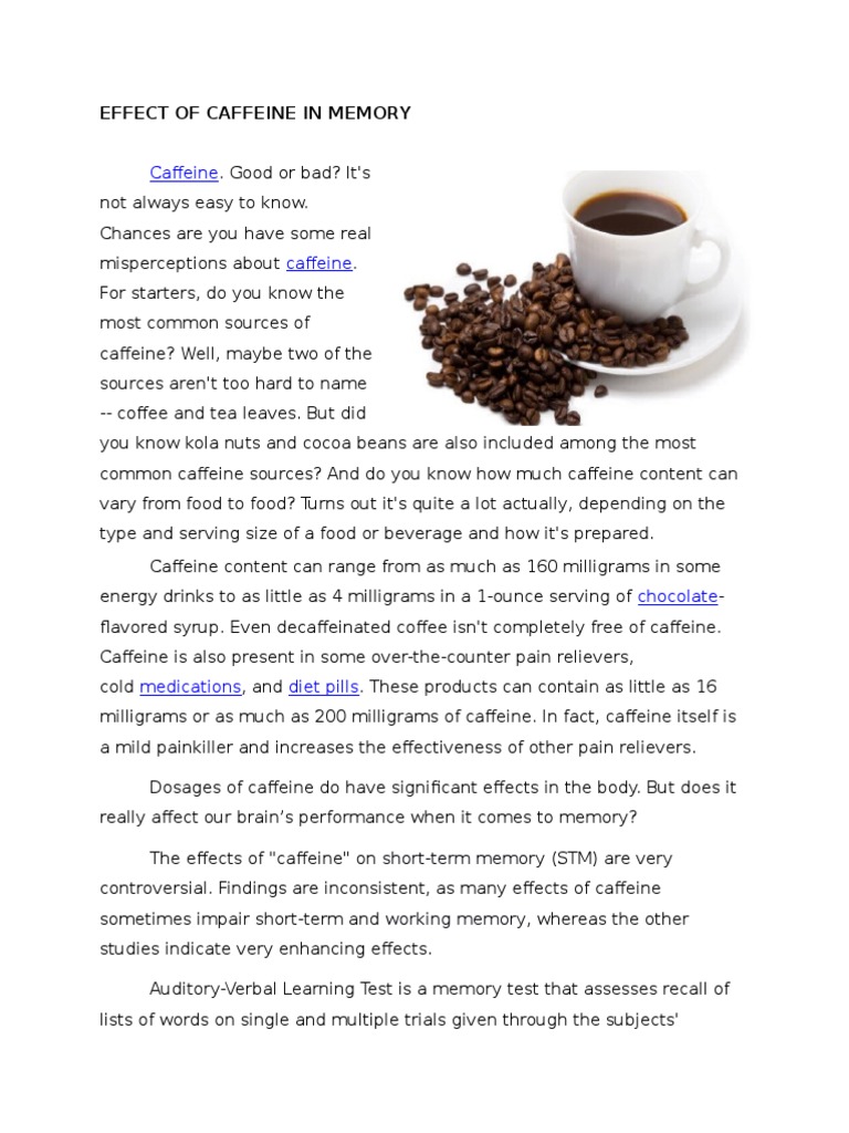 Caffeine: Effect of Caffeine in Memory | PDF | Caffeine | Maize