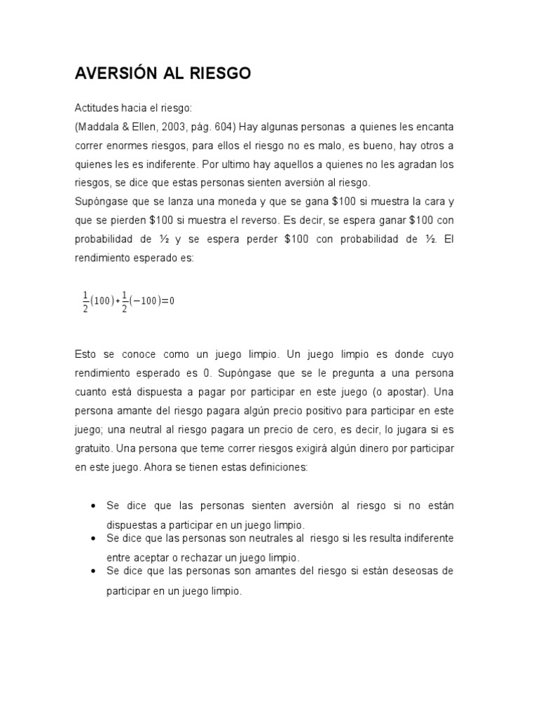 Aversión Al Riesgo | PDF | Aversión al riesgo | Ciencias económicas