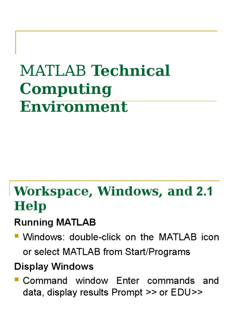 MATLAB Technical: Computing Environment | PDF | Numbers | Teaching ...