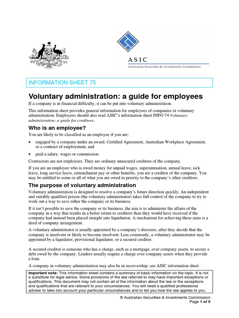 Voluntary Administration - A Guide for Employees | Liquidation | Bankruptcy