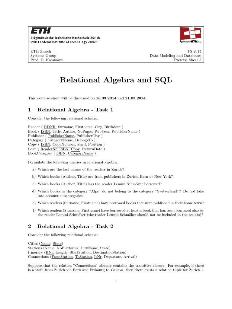 Relational Algebra and SQL | PDF | Relational Model | Data Management Software