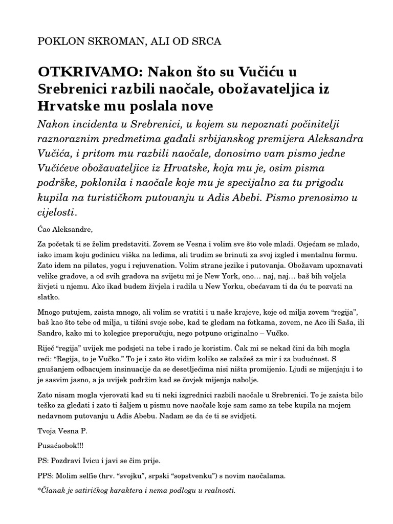 Vesna Pusić Aleksandar Vučić Satira | PDF