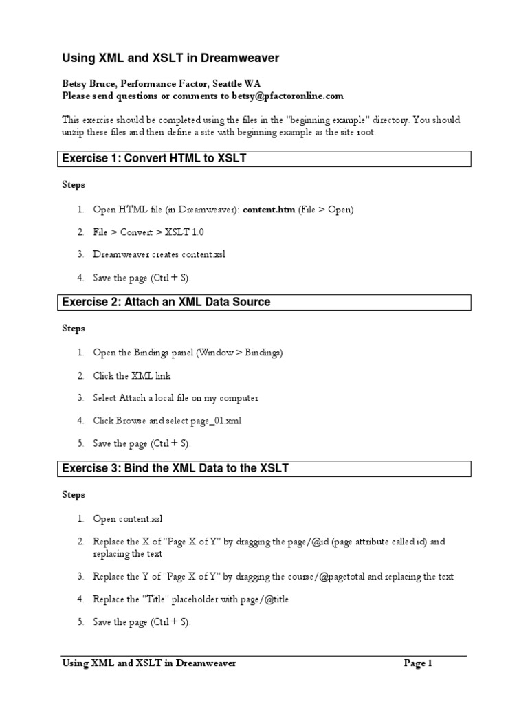 Using Xml And Xslt In Dreamweaver Exercise 1 Convert Html To Xslt Download Free Pdf Xslt Xml 
