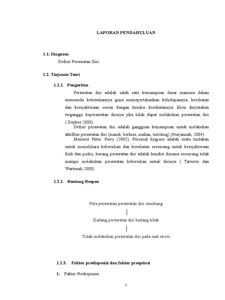 Laporan Pendahuluan Defisit Perawatan Diri | PDF