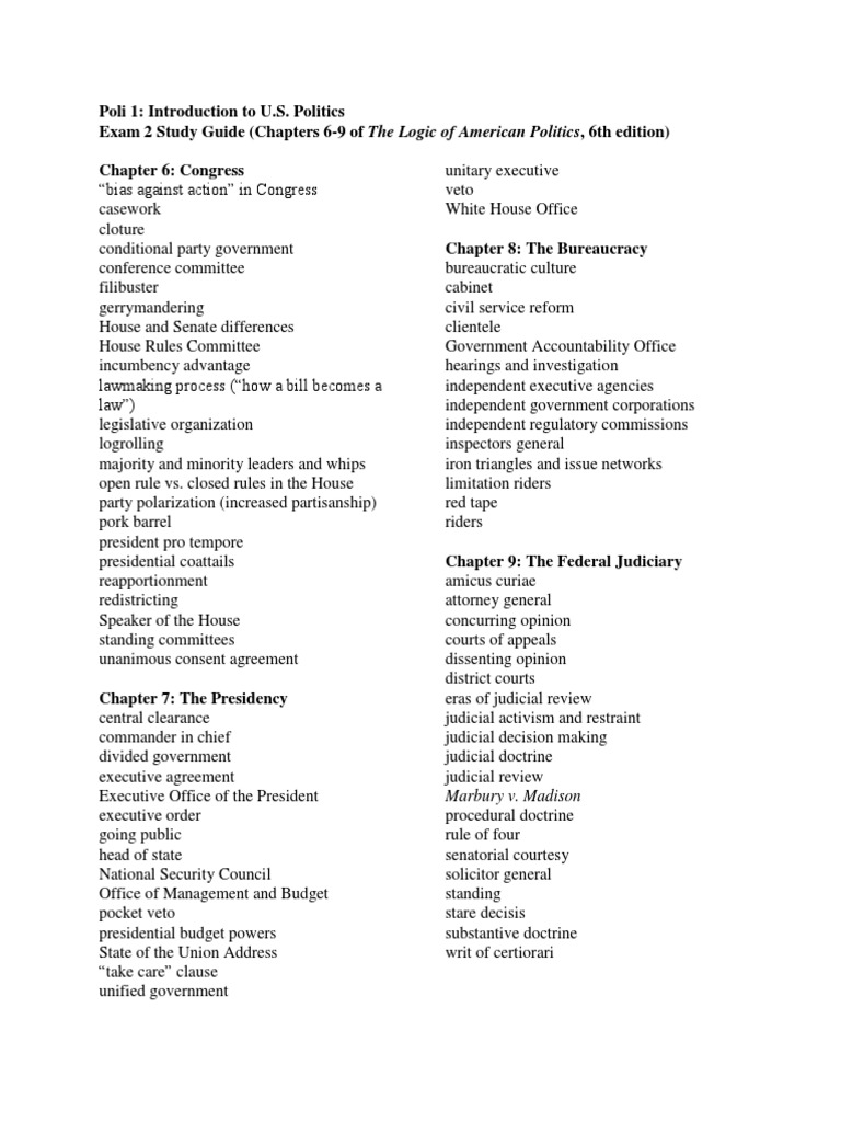 Poli 1: Introduction To U.S. Politics Exam 2 Study Guide (Chapters 6-9 ...