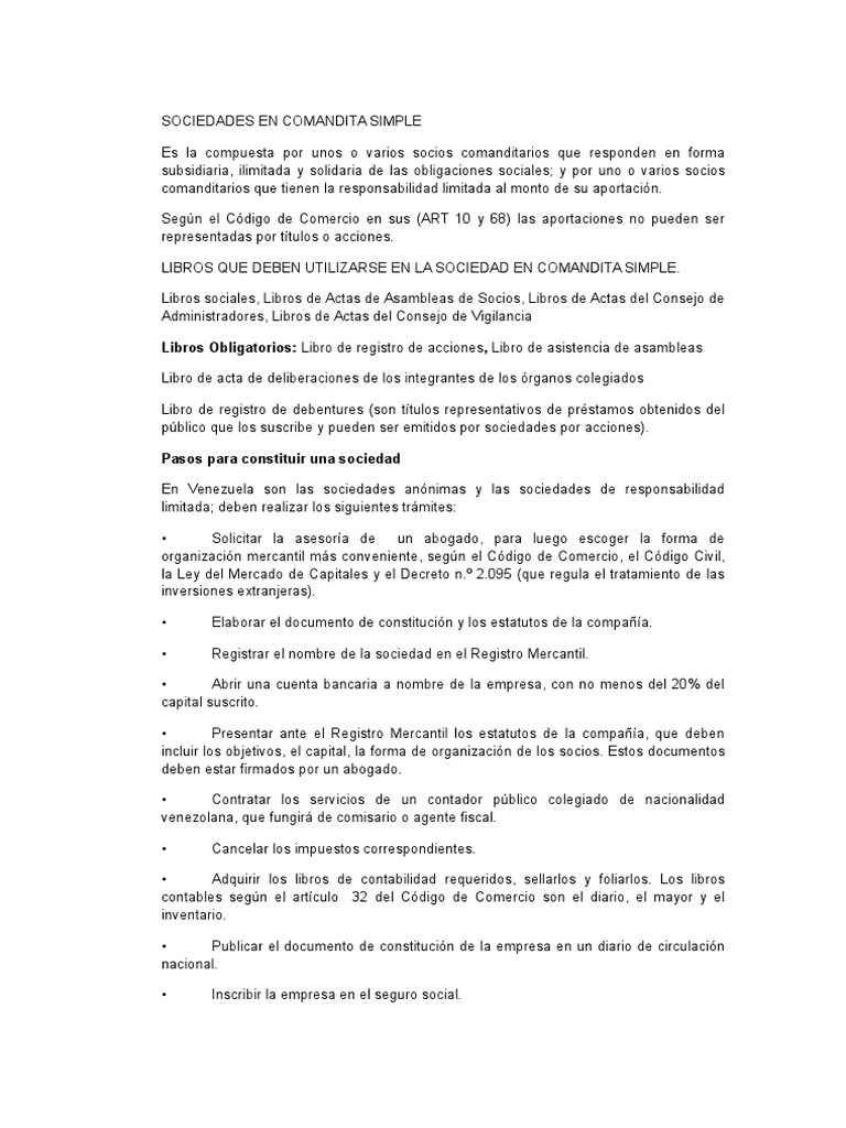 Sociedades en Comandita Simple | PDF | Sociedad de responsabilidad limitada | Economias