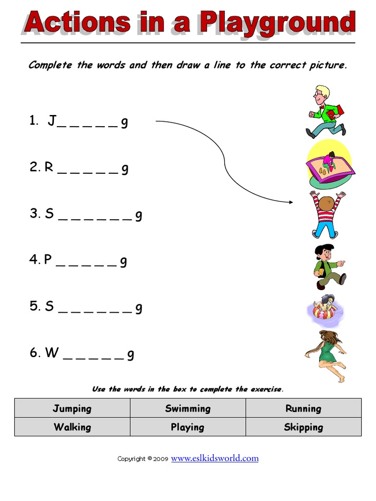 Actions in A Playground Gap Fill Worksheet | PDF