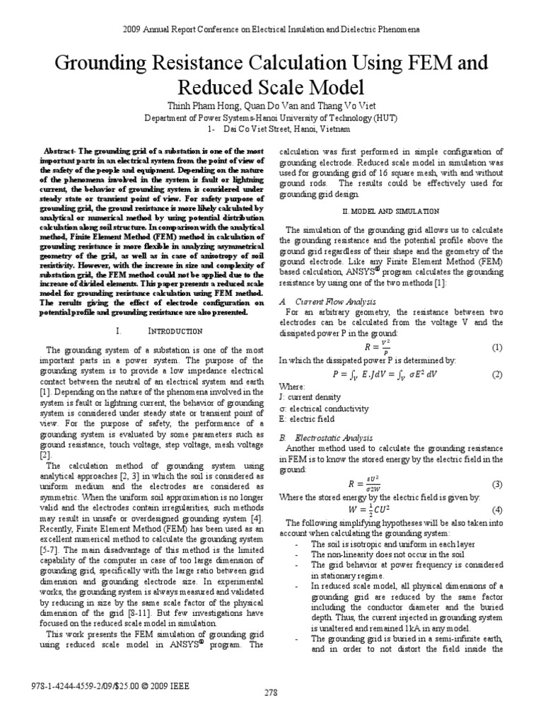 Grounding Resistance Calculation Using FEM and Reduced Scale Model ...