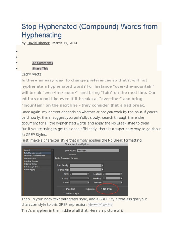 Stop Hyphenated (Compound) Words From Hyphenating: By: David Blatner ...
