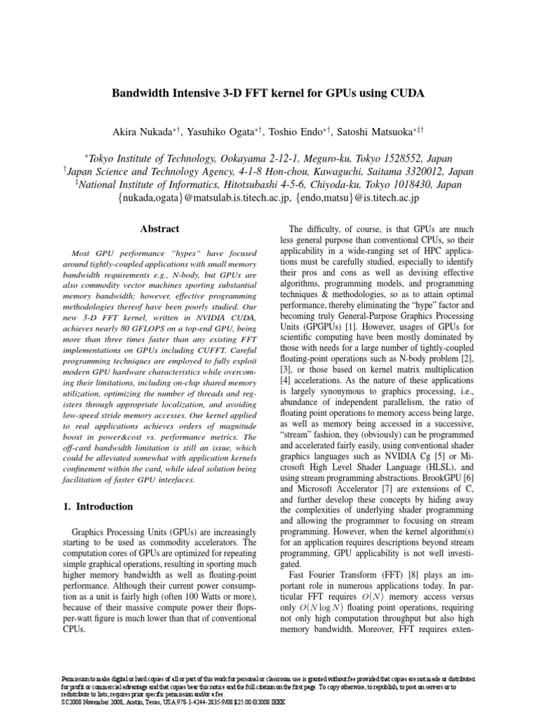 Bandwidth Intensive 3-D FFT Kernel For Gpus Using Cuda: Akira Nukada ...