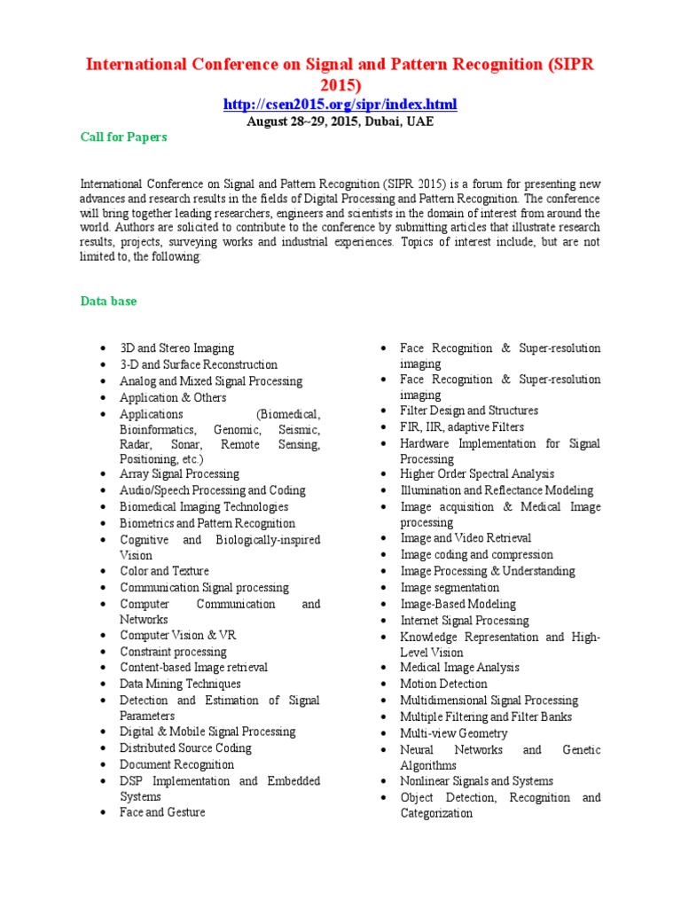 International Conference On Signal and Pattern Recognition (SIPR 2015 ...