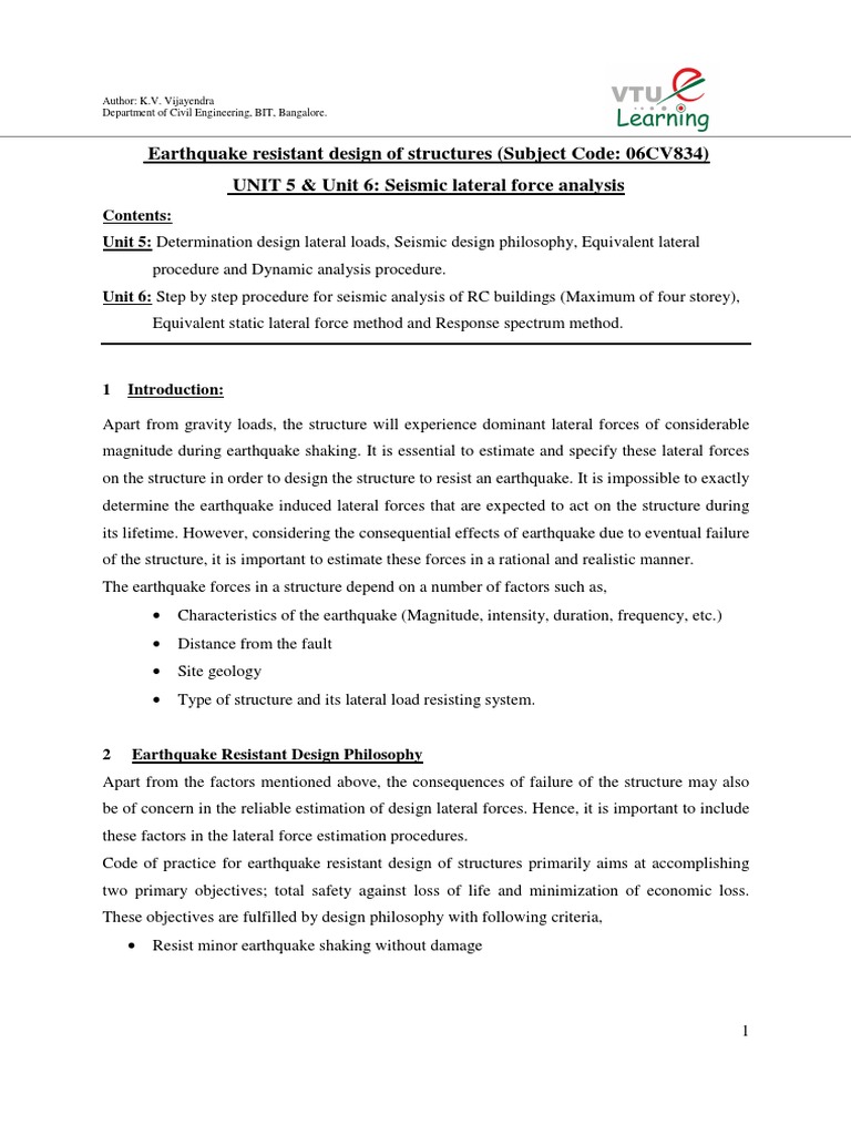 Seismic Lateral Force Analysis | PDF | Normal Mode | Earthquakes
