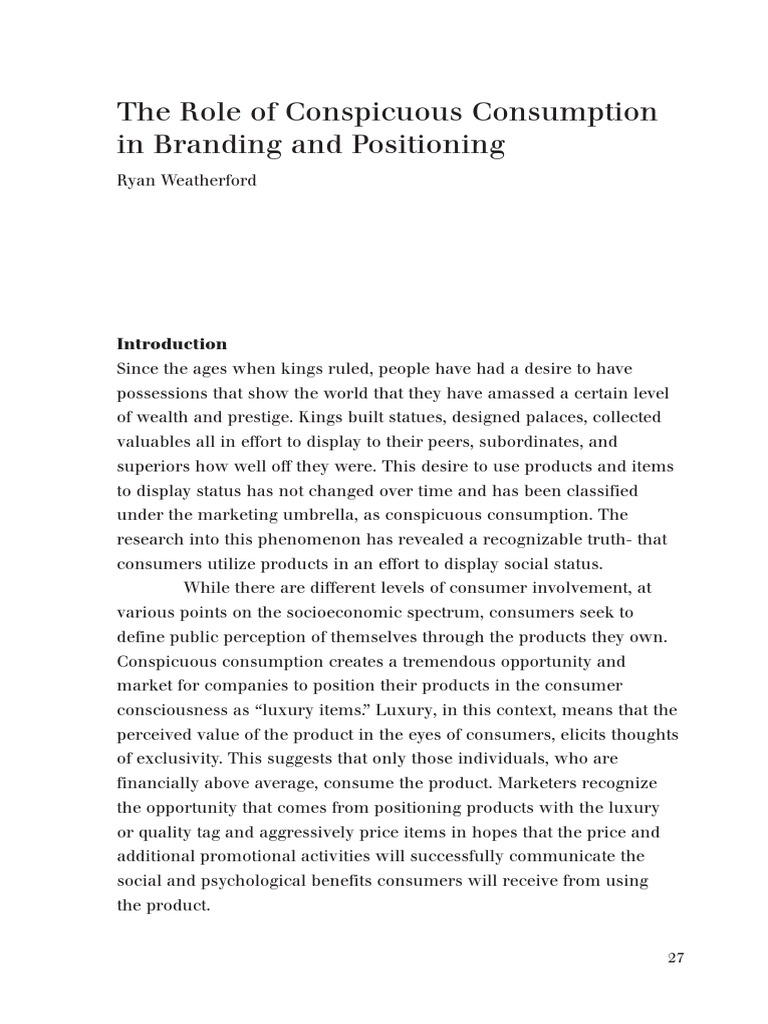 The Role of Conspicuous Consumption in Branding and Positioning | PDF ...