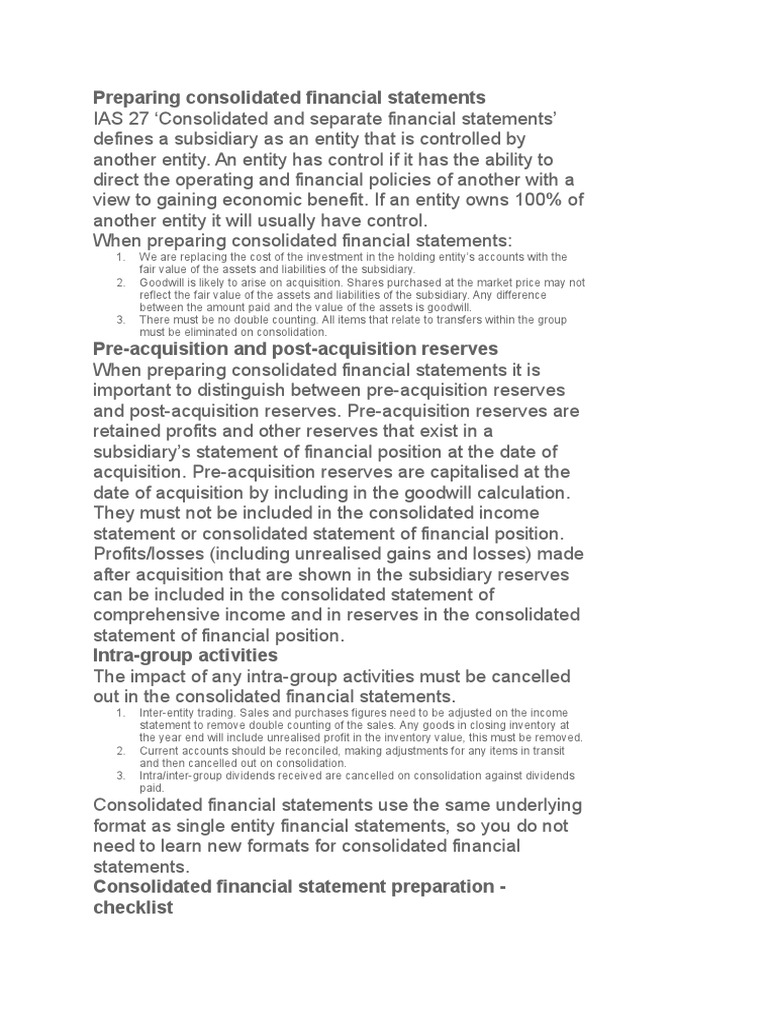 Preparing Consolidated Financial Statements | PDF | Consolidation (Business) | Goodwill (Accounting)