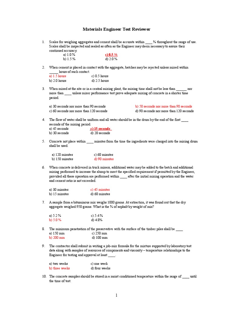Materials Engineer Test Reviewer | PDF | Asphalt | Concrete