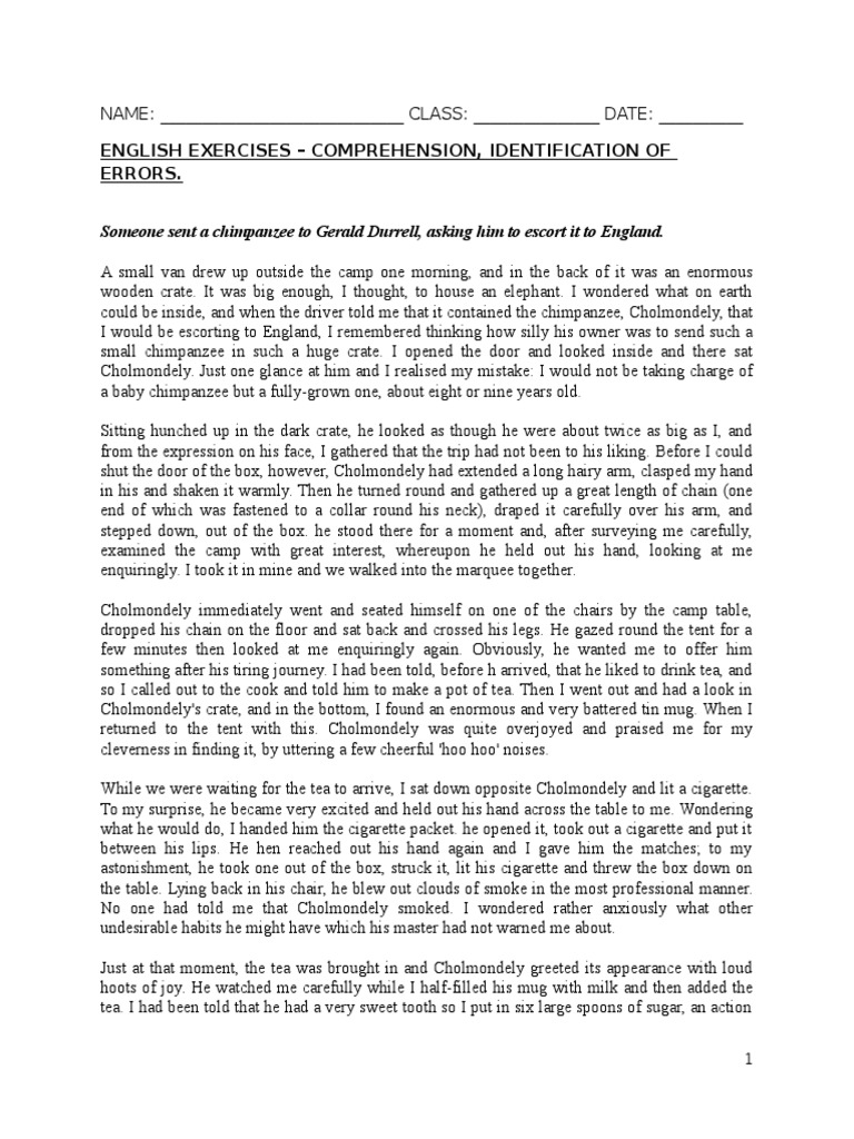 English Exercises - Comprehension, Identification of Errors | Download ...